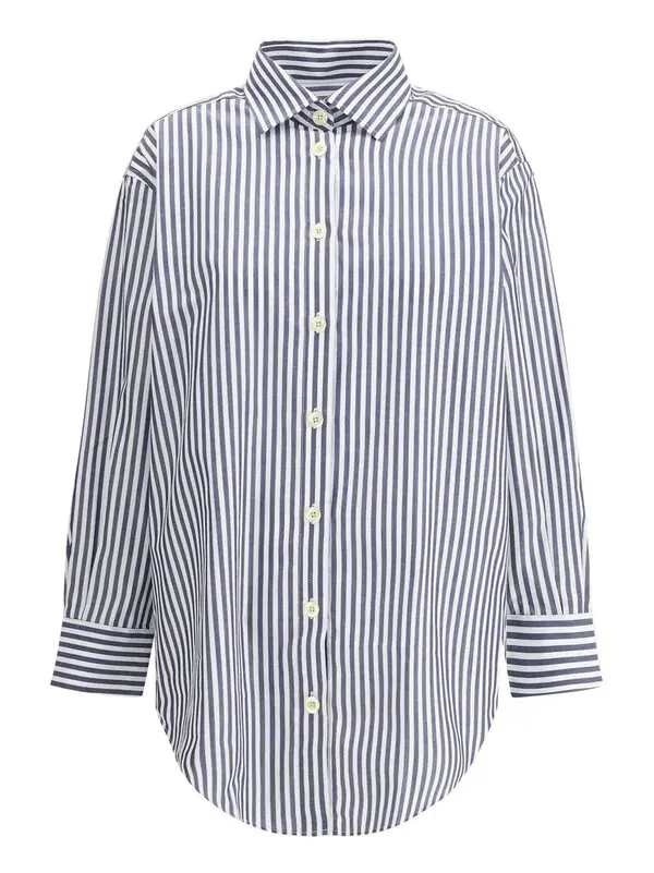 DEPERLU Oversized Striped Cotton Shirt - Blue