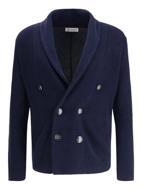 Brunello Cucinelli Shawl Collar Double-breasted Cardigan - Blue
