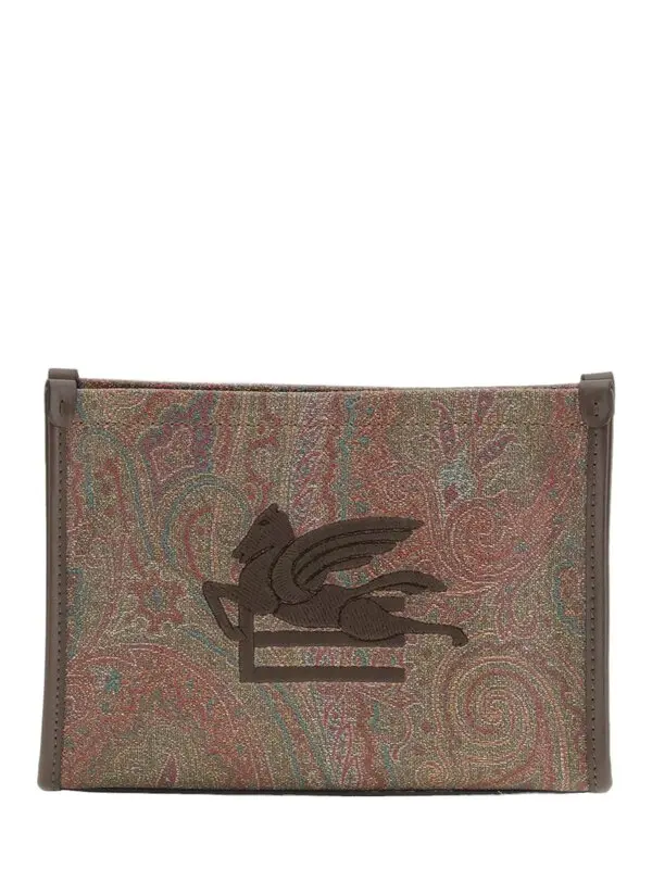 Etro Pegaso Mini Clutch In Paisley Fabric - Brown