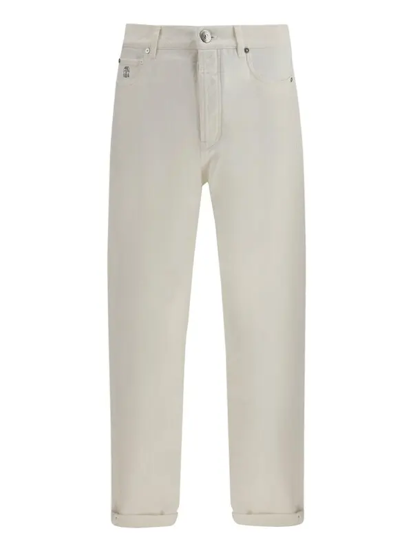 Brunello Cucinelli Garment-dyed Cotton Denim Pants - White