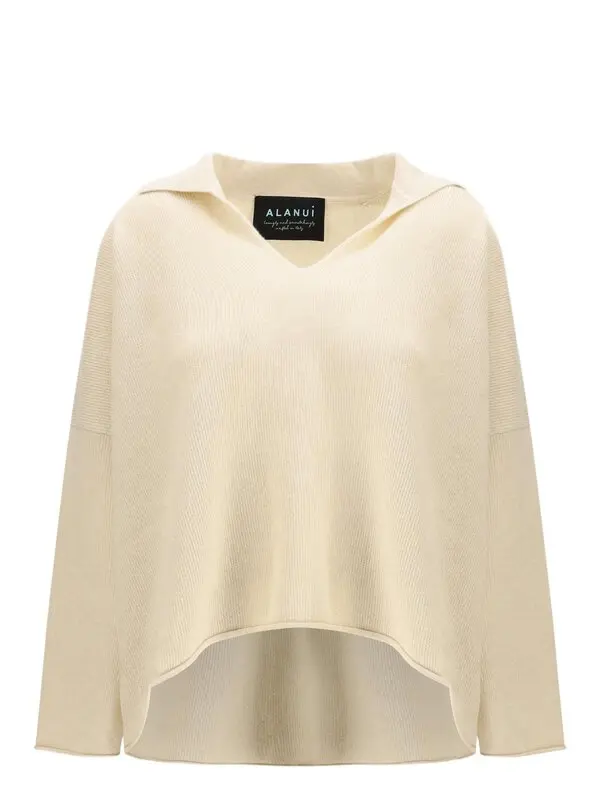 Alanui Ribbed Polo Sweater With 3/4 Sleeves - Beige