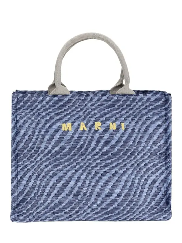 Marni Zebra Pattern Fabric Tote Bag - Blue