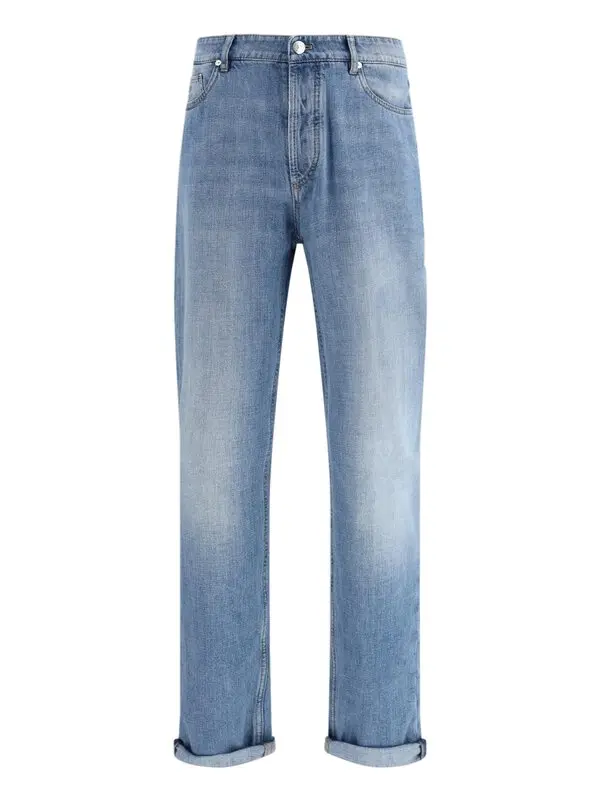 Brunello Cucinelli Cuffed Straight Leg Jeans - Light Blue