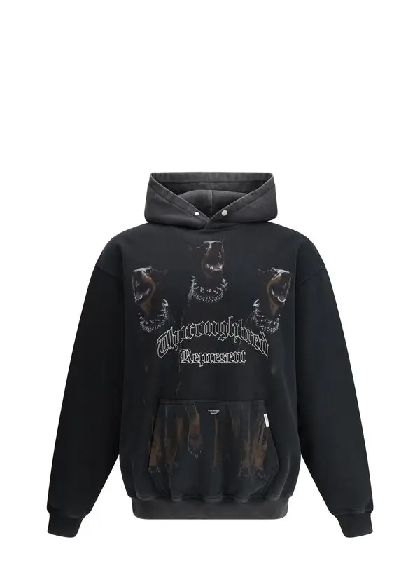 REPRESENT Thoroughbred Hoodie With Dog Graphic - Black