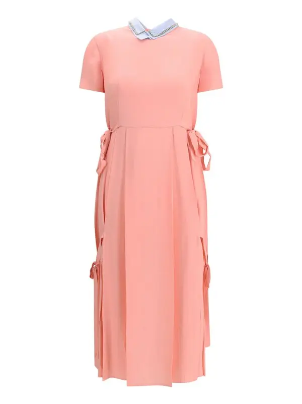 Prada Crêpe Marocain Dress With Embroidered Collar And Bow Details - Pink