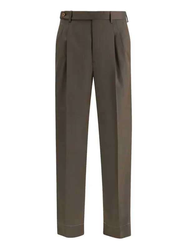 Brioni Capri Wide-leg Wool Blend Pants With Double Pleats - Khaki