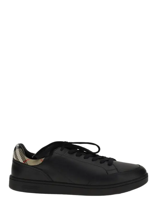 Burberry Set Leather Sneakers With Iconic Check Ankle Padding - Black