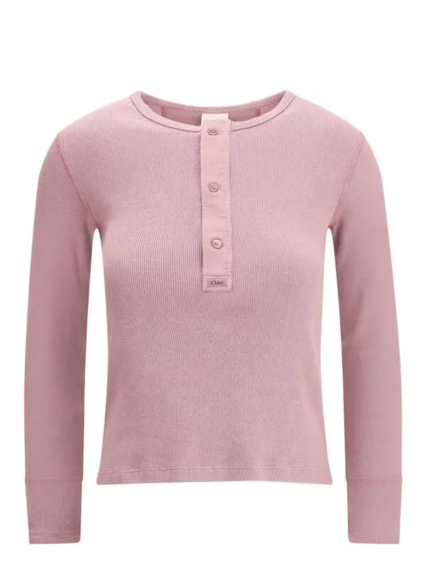 Chloé Henley Shirt In Ribbed Organic Cotton - Pink