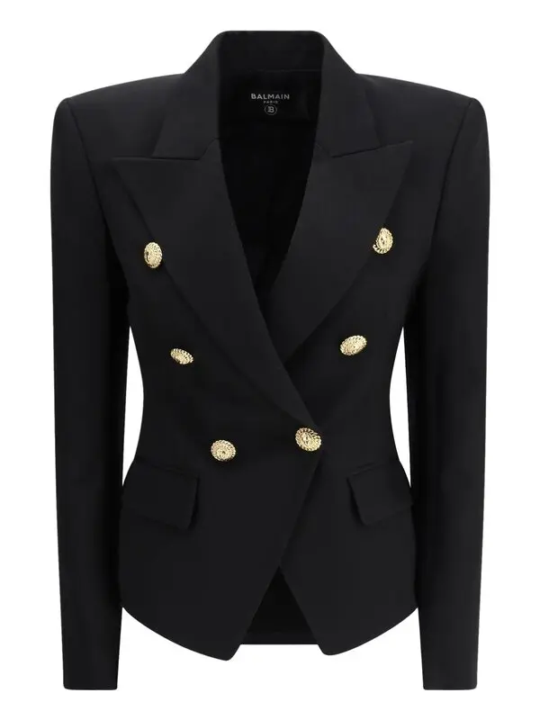Balmain 6-button Fitted Grain De Poudre Jacket - Black