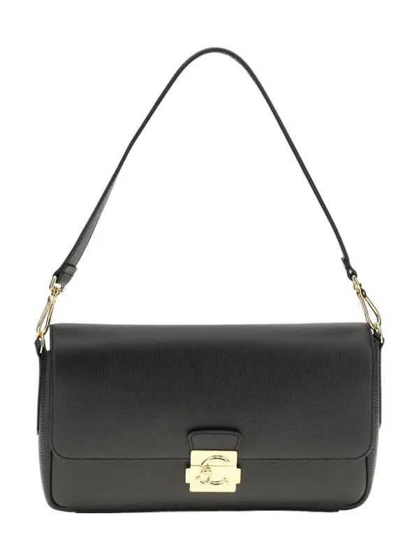 COCCINELLE C-me Lock Medium Shoulder Bag In Grained Leather - Black
