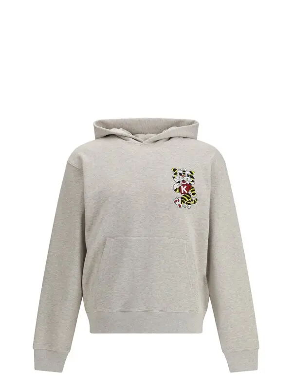 Kenzo Embroidered Tiger Cotton Hoodie - Grey