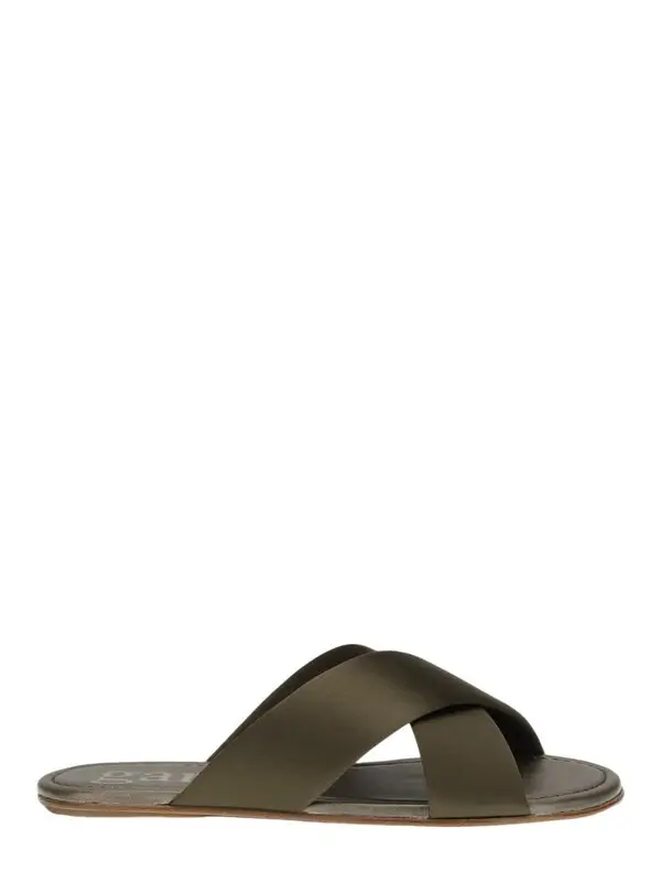 PEDRO GARCIA Pavana Olive Silk-satin Flat Slide Sandals - Brown