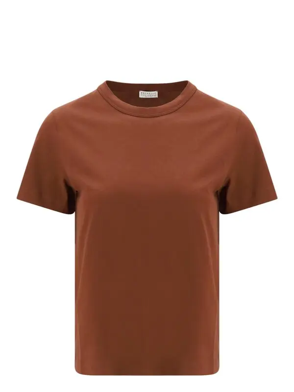 Brunello Cucinelli Cotton T-shirt With Jewel Detail - Brown