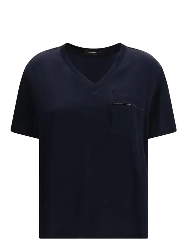 Fabiana Filippi V-neck T-shirt With Embellished Pocket - Blue