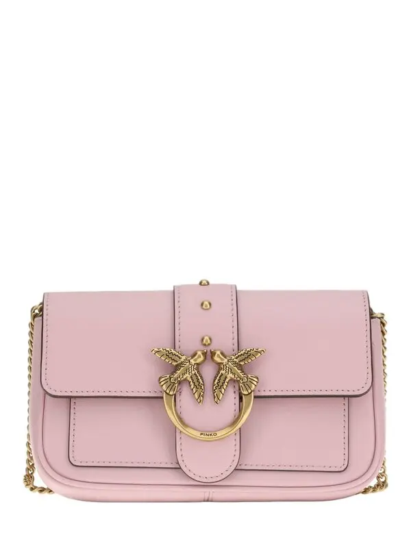 Pinko Love One Leather Shoulder Bag With Embossed Buckle - Pink