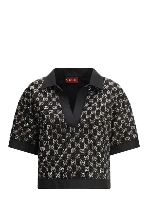 Gucci Wool Lamé Tweed Top With Gg Crystal Embellishments - Black