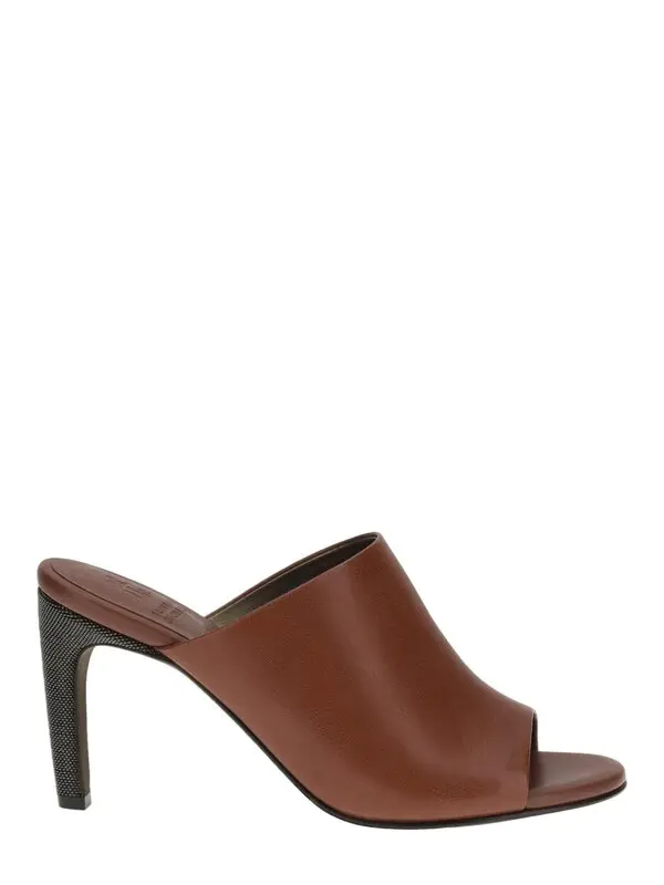 Brunello Cucinelli Open Toe Heeled Mules With Monile Detailing - Brown