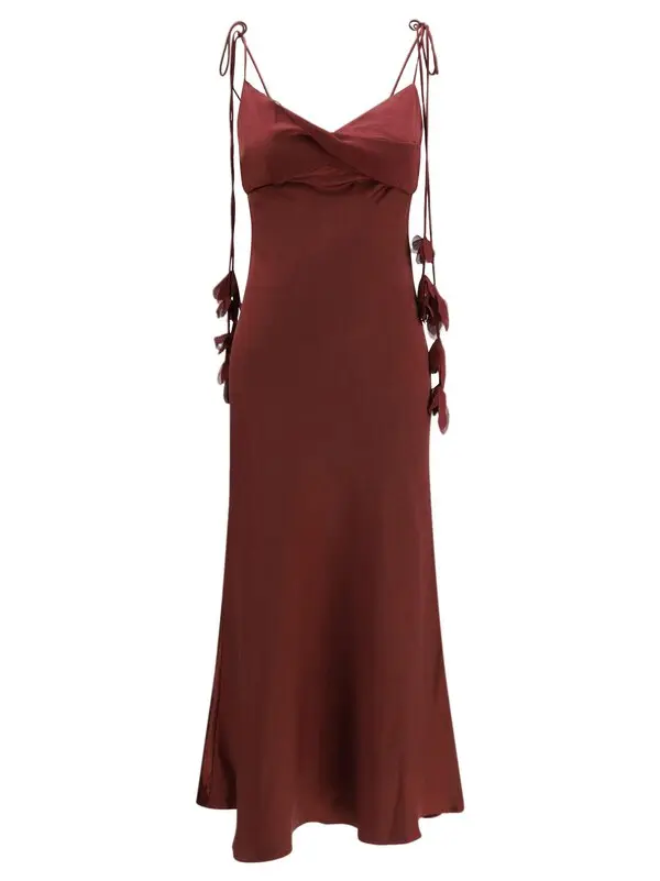 SELF-PORTRAIT Satin Flower Midi Dress - Bordeaux