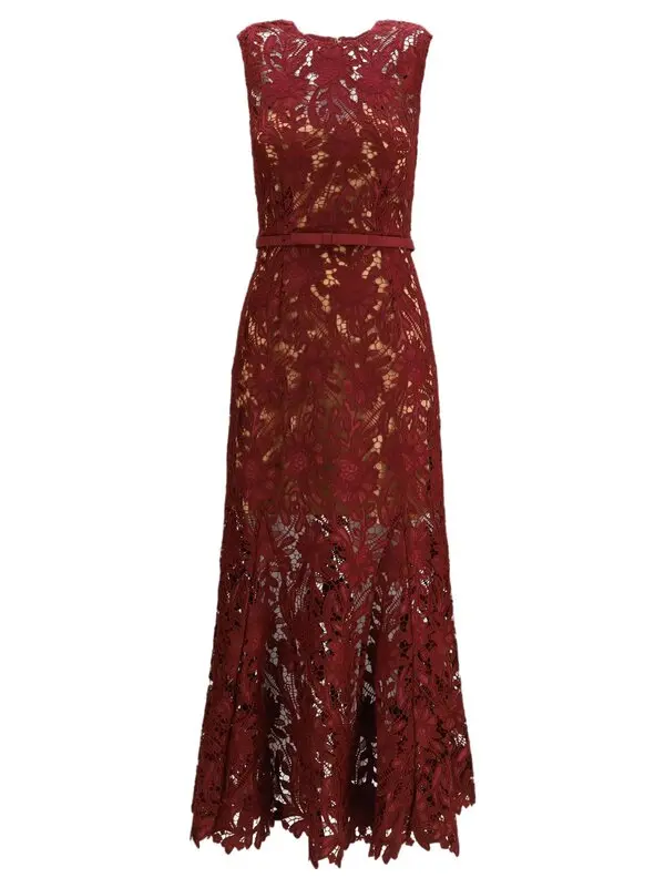 SELF-PORTRAIT Guipure Lace Midi Dress - Bordeaux