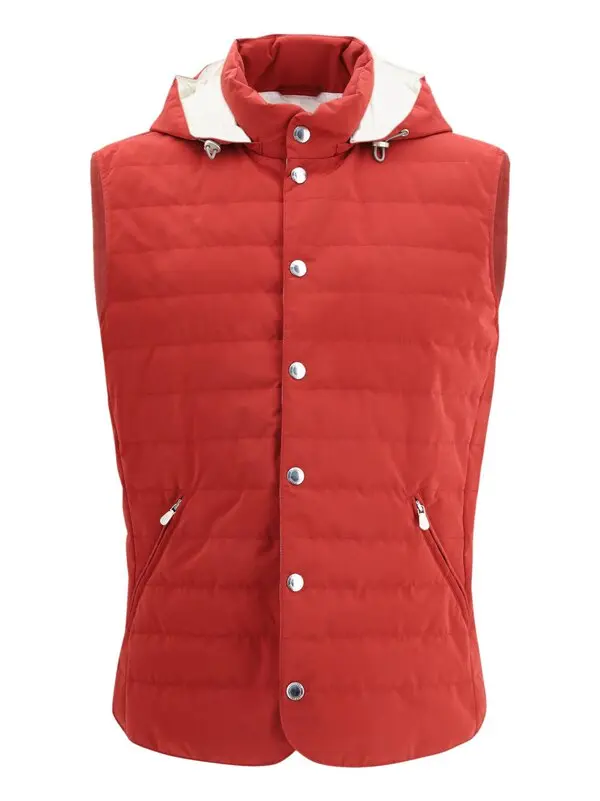 Brunello Cucinelli Quilted Down Vest With Hood - Red