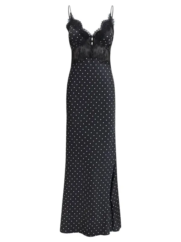 SELF-PORTRAIT Polka Dot Lace Trim Maxi Dress - Multicolour