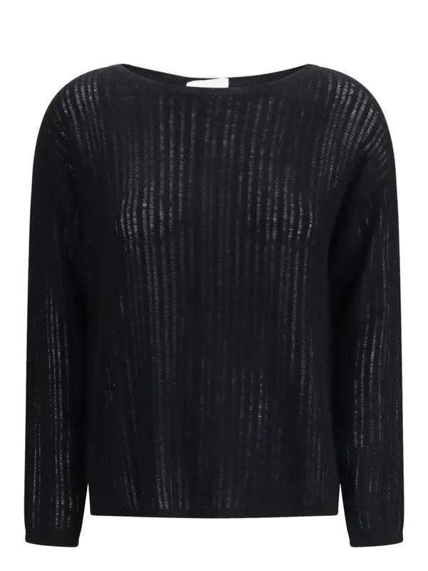 ALLUDE Rib-knit Crew-neck Sweater - Black