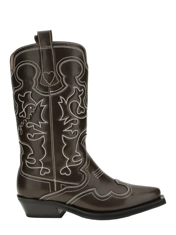 GANNI Faux-leather Texan Boots - Brown