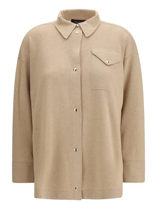 Fabiana Filippi Knit Shirt With Classic Collar And Pocket - Beige
