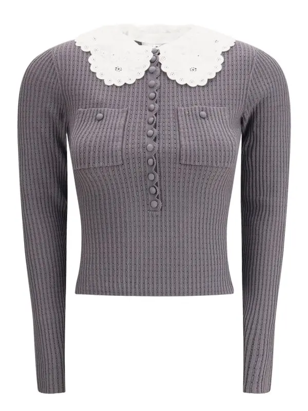 SELF-PORTRAIT Lace Collar Knit Top - Grey