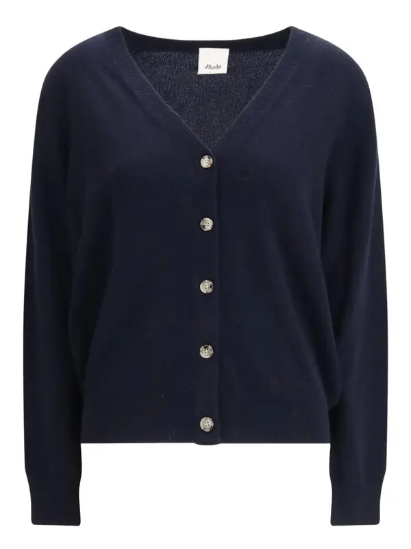 ALLUDE Cashmere V-neck Button-front Cardigan - Blue