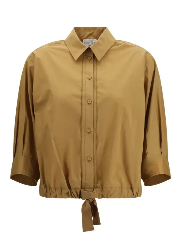 FORTE_FORTE Half-sleeve Popline Shirt With Drawstring Hem - Yellow