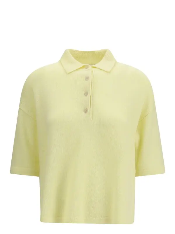 ALLUDE Short Sleeve Cashmere Polo Sweater - Yellow