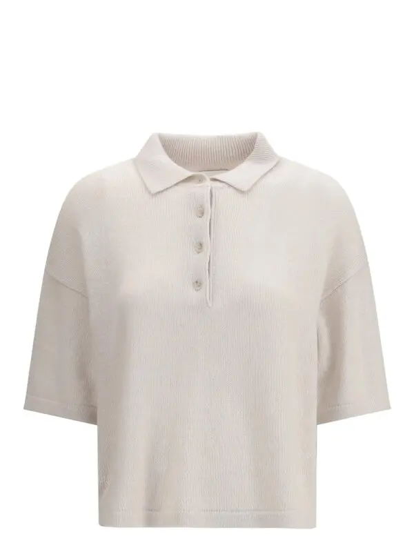 ALLUDE Short-sleeve Polo Neck Sweater In Fine Knit Cashmere - Cream