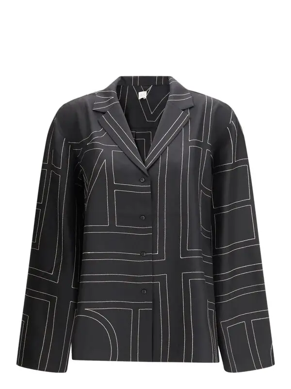 TOTEME Silk-twill Monogram Embroidered Shirt - Black