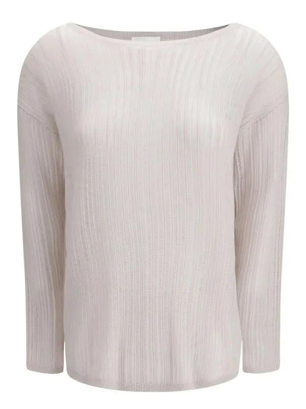 ALLUDE Rib-knit Crew Neck Sweater - White