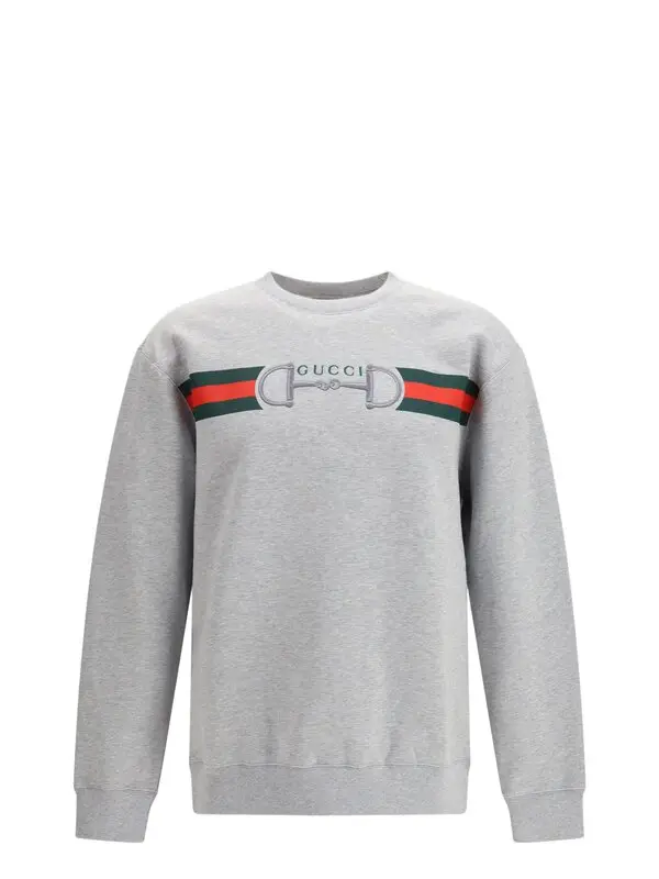 Gucci Cotton Jersey Sweatshirt With Horsebit Embroidery - Grey