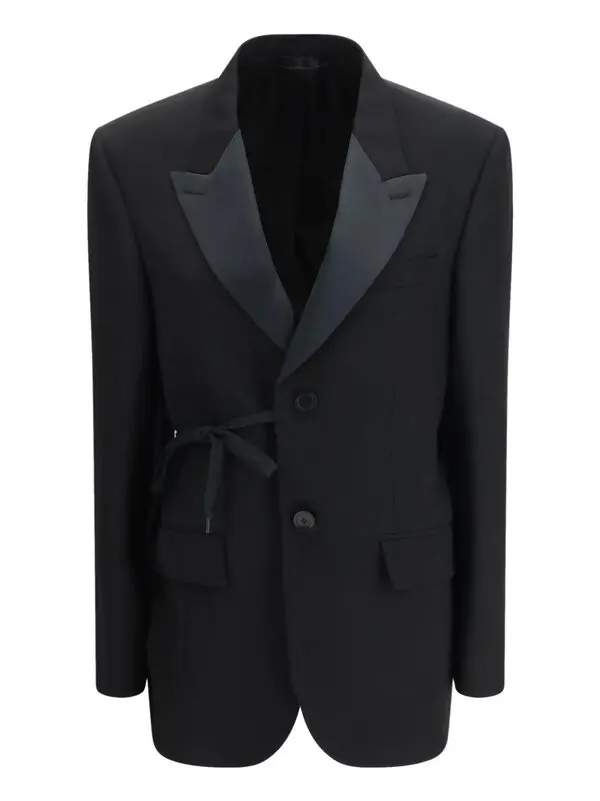 Balenciaga Wool Wrap Tailored Jacket With Drawstring Waist - Black