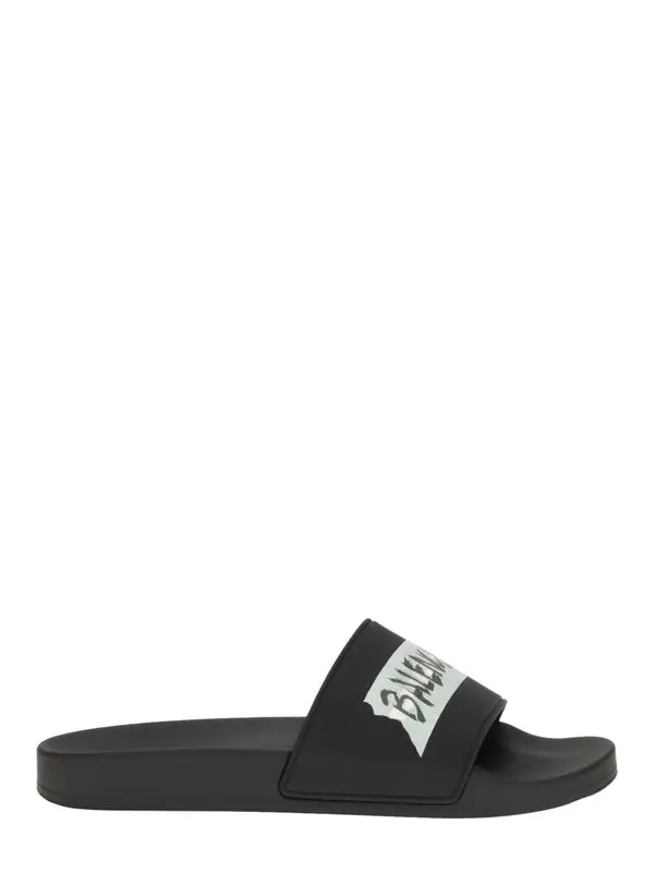 Balenciaga Rubber Slide Pool Slippers With Masking Tape Motif - Black