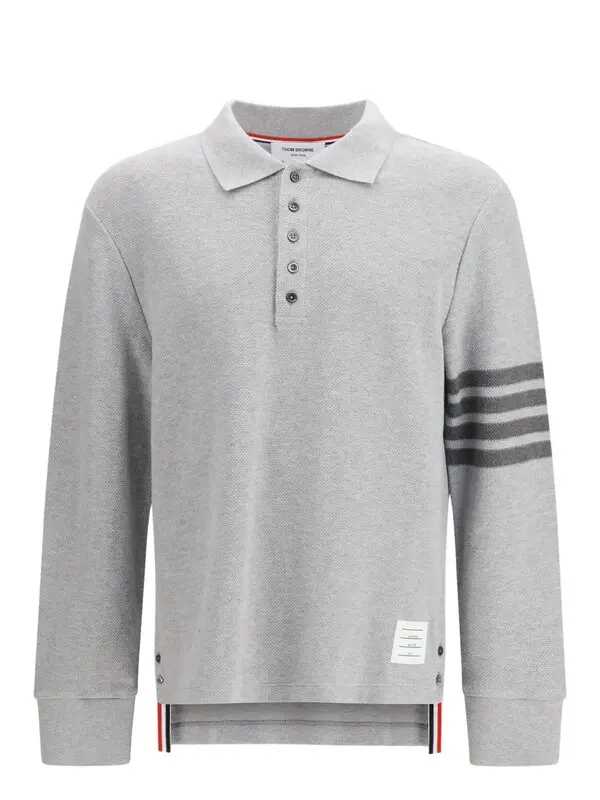 Thom Browne Piqué Long-sleeve Polo - Grey
