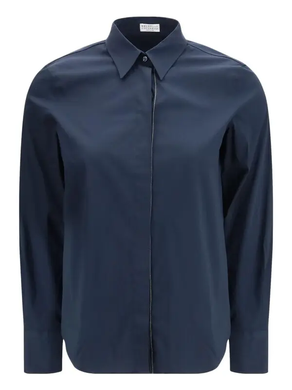 Brunello Cucinelli Embellished Cotton Shirt - Blue
