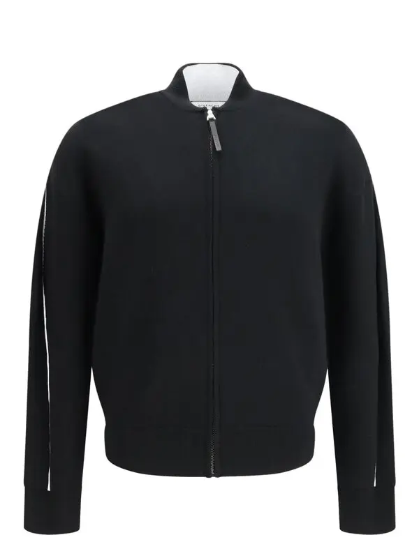 Givenchy Stretch Wool-blend Zip-up Cardigan With Logo - Black