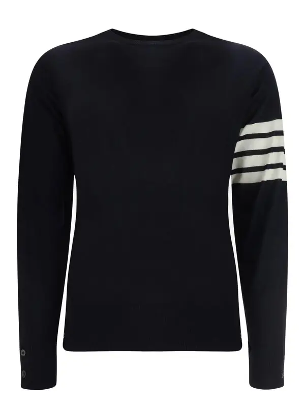 Thom Browne Virgin Wool Crew Neck Sweater With Signature Stripes - Blue