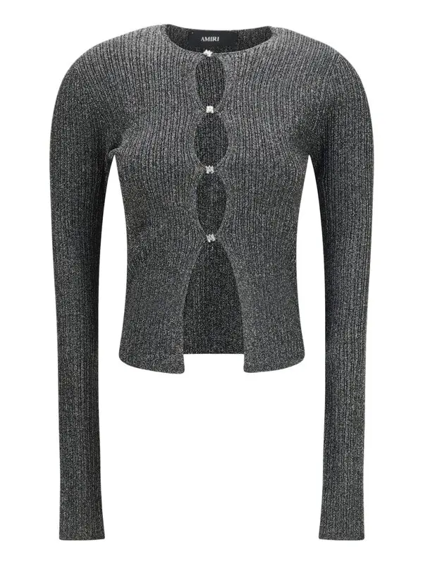 Amiri Lurex Cardigan With Logo Button Detail - Black