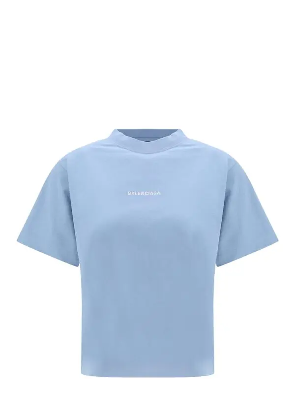 Balenciaga Back Logo Cotton T-shirt - Light Blue