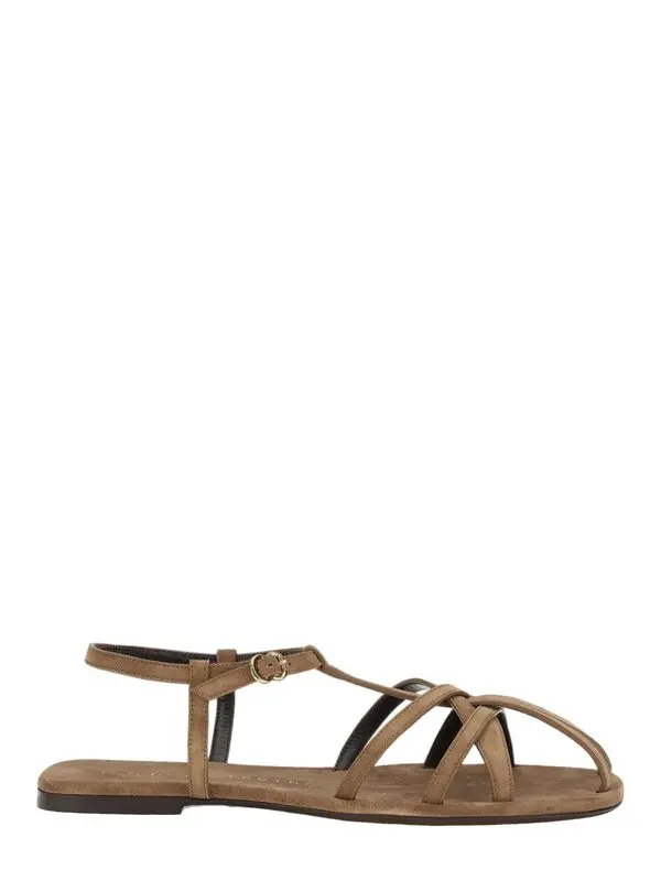 HERBERT LEVINE Suede Cage Sandals - Brown