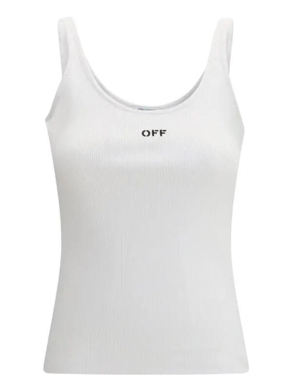 Off-White Ribbed Tank Top With Embroidered Logo - White