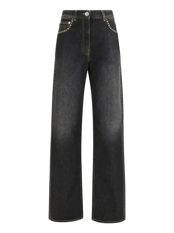 Versace Straight Jeans With Stud Embellishments - Black