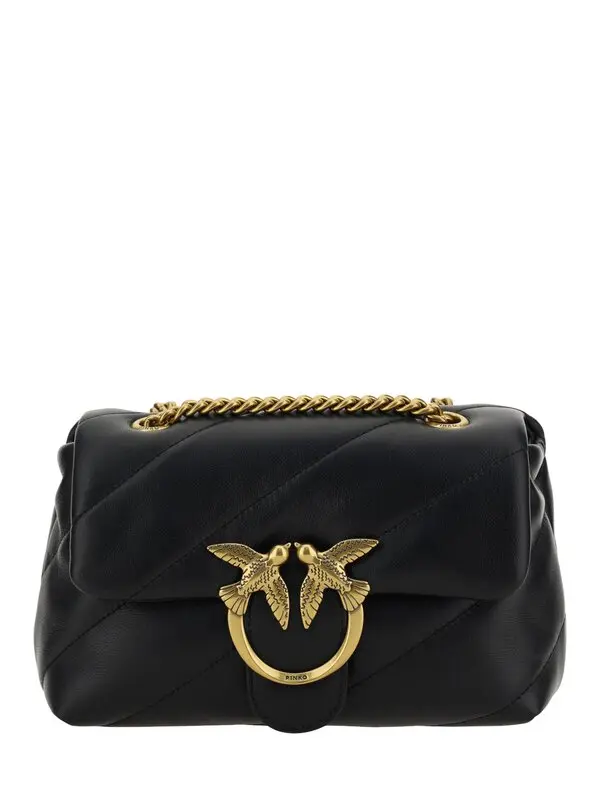 Pinko Love Mini Puff Leather Shoulder Bag With Gold Tone Logo Clasp - Black