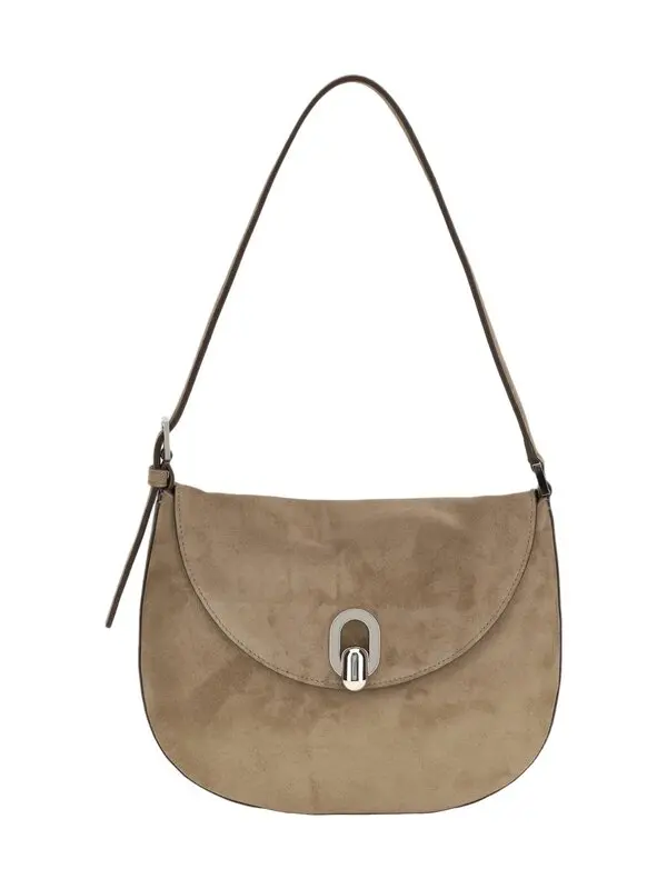 Savette Round Hobo Shoulder Bag In Suede - Beige