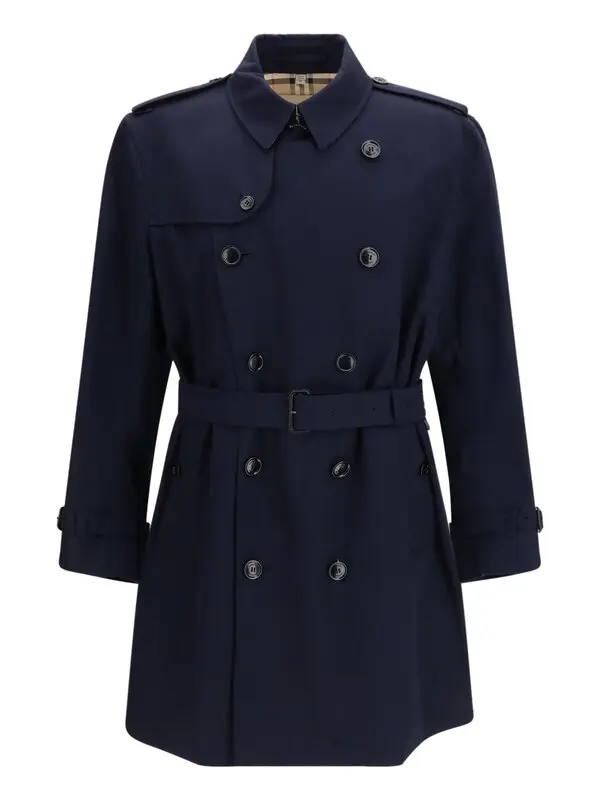 Burberry Double-breasted Belted Trench Coat - Blue